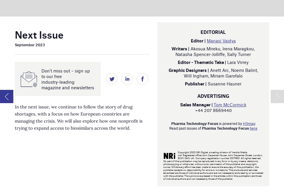 Next issue - Pharma Technology Focus | Issue 133 | August 2023